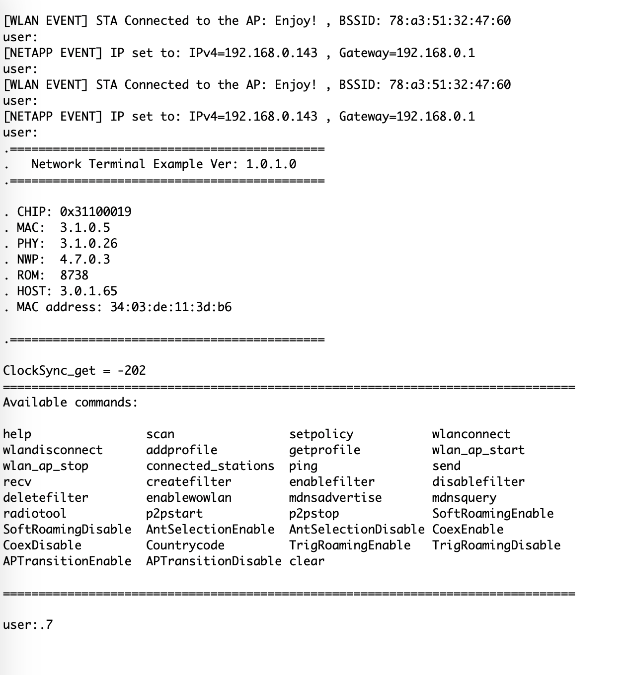 LAUNCHCC3235MOD: Adding the function ClockSync_get to the network_terminal_CC3235SF_LAUNCHXL ...