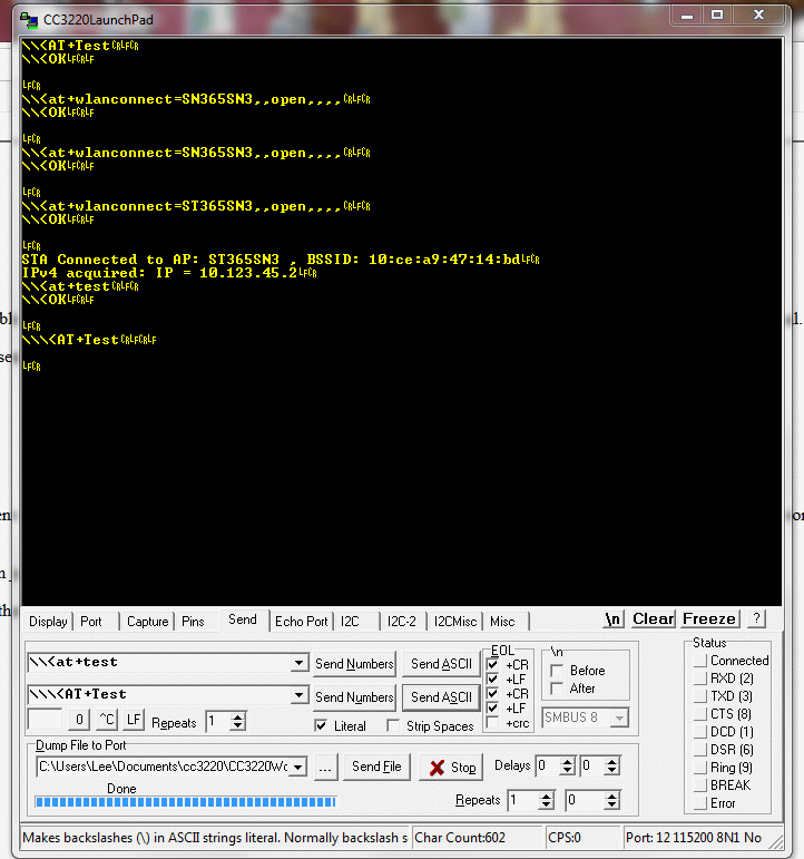 CC3220MODA: Example serial_wifi_CC3220SF_LAUNCHXL_tirtos_ccs, No AT Command Response with ...