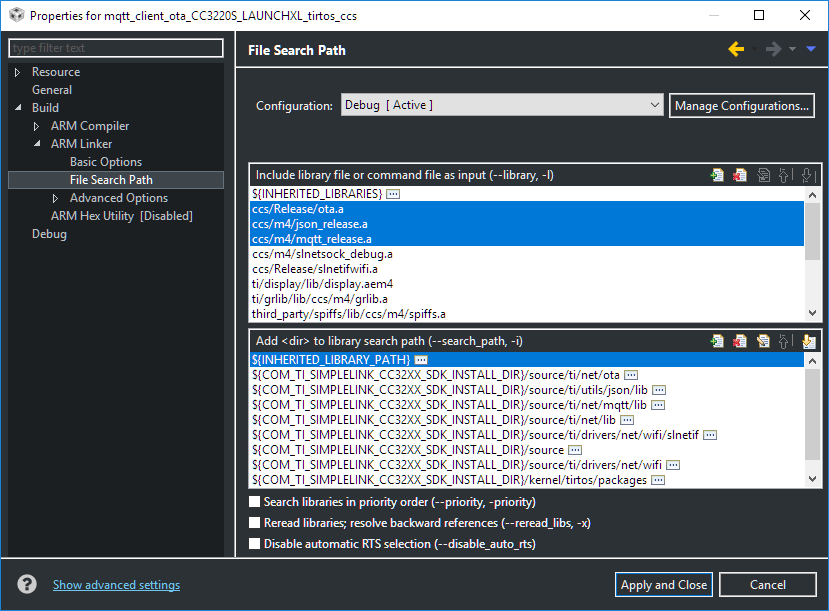Ccscc3220sf Launchxl Adding Ota To Mqtt Unresolved Symbols Remain