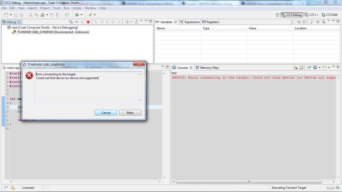 MSP430 LaunchPad: Error connecting to the target - MSP low-power microcontroller forum - MSP low ...