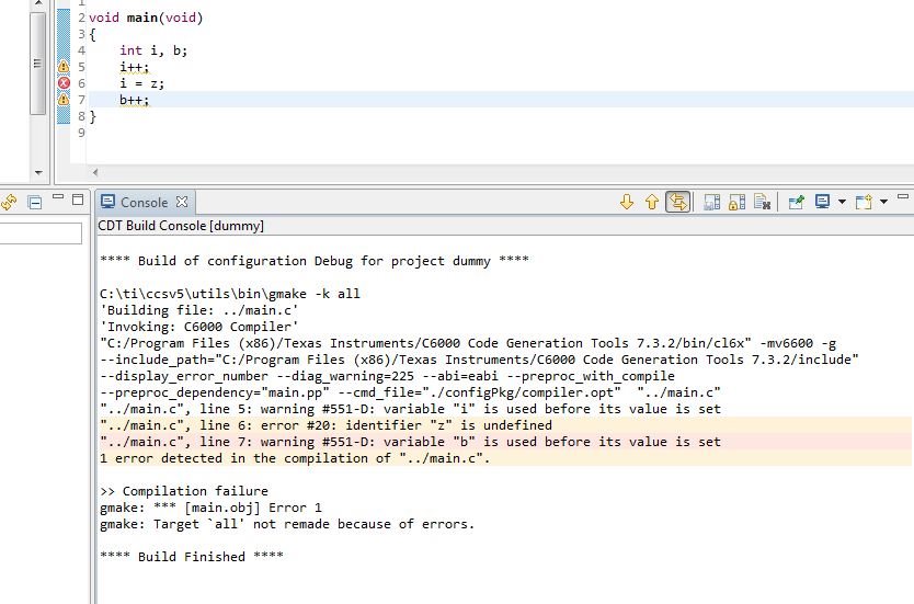 Build Console: Incorrect error highlighting - Code Composer Studio ...