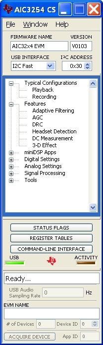 PurePath Studio IDE connect to TLV320AIC3254EVM-K "Config download ...