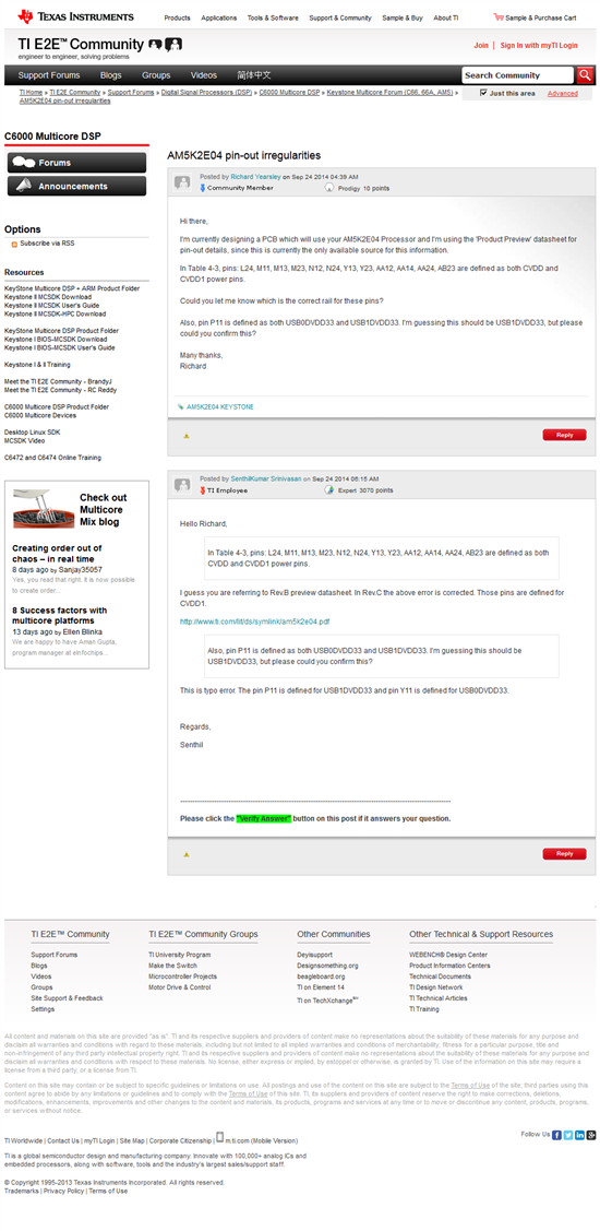 AM5K2E04 pin-out irregularities - Processors forum - Processors - TI ...