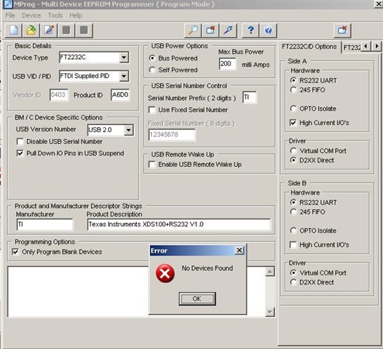TMS320C5535 eZdsp XDS100V2 CANNOT program VID/PID - Code Composer ...