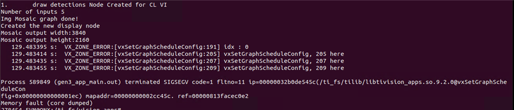 TDA4VH-Q1: SIGSEGV error in vxSetGraphScheduleConfig() - Processors ...