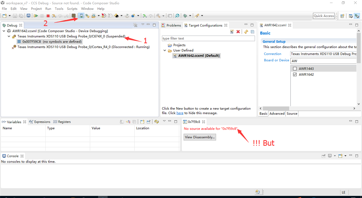 CCS/AWR1642BOOST: Failed connecting to AWR1642 EVM using CCXML in CCS, "Connect Target": No ...