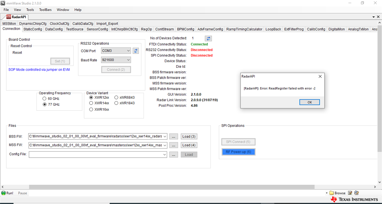 The DCA1000EVM with Ti xWR1243 - Sensors forum - Sensors - TI E2E support forums