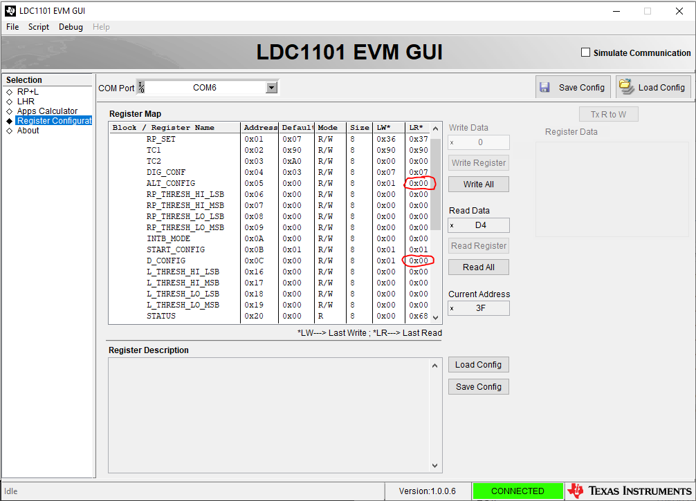 LDC1101EVM: Problem setting register values with the LDC1101 EVM GUI register config panel ...