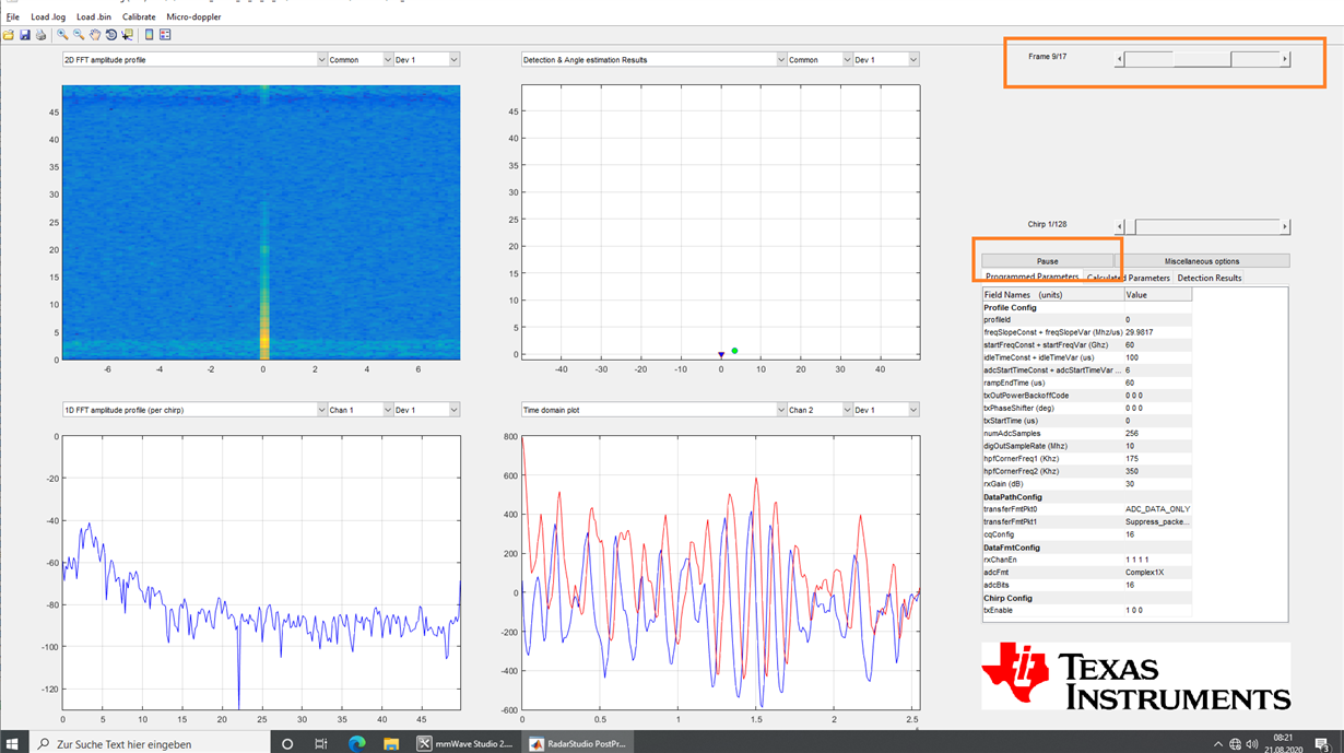 IWR6843AOP and MMWAVE-STUDIO: PostProc Tool Bug with ADC raw data capture - Sensors forum ...
