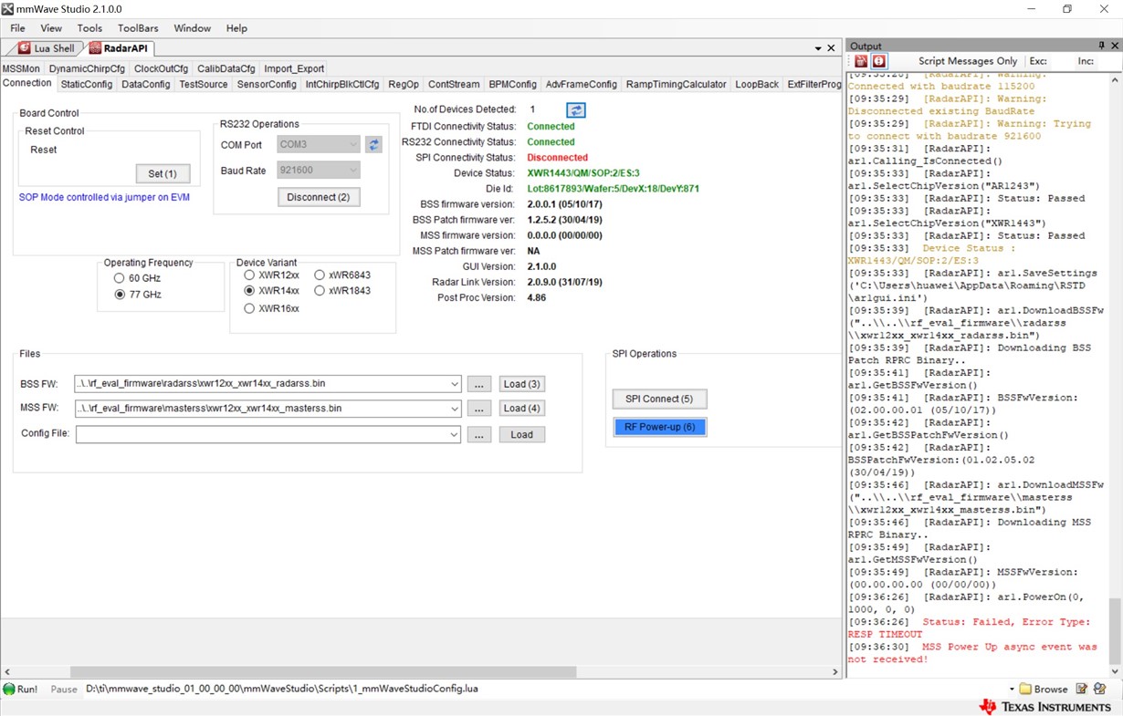Dca1000evm Dca1000evm Iwr1443 Status Failed Error Type Resp Timeout Sensors Forum