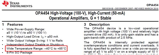 OPA454: OPA454 Temperture Range - Amplifiers forum - Amplifiers - TI E2E support forums