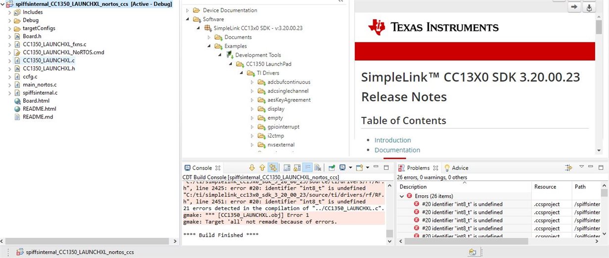 CCS/LAUNCHXL-CC1350: identifier "int8_t" is undefined in CC1350 ...
