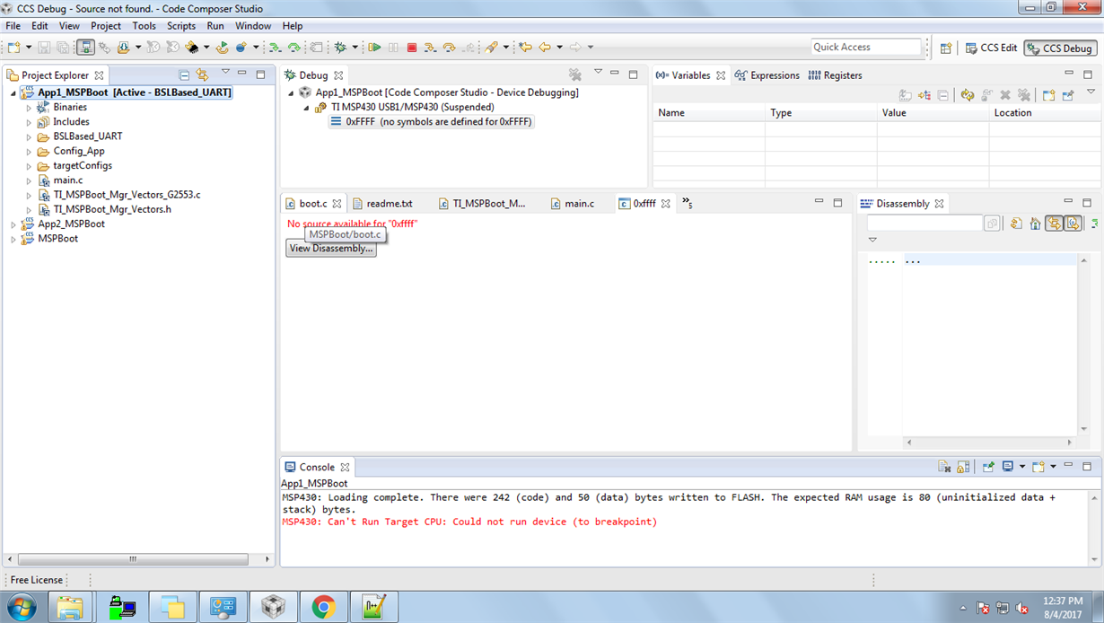 MSP430G2553: App1_MSPBoot is getting Error - MSP low-power microcontroller forum - MSP low-power ...