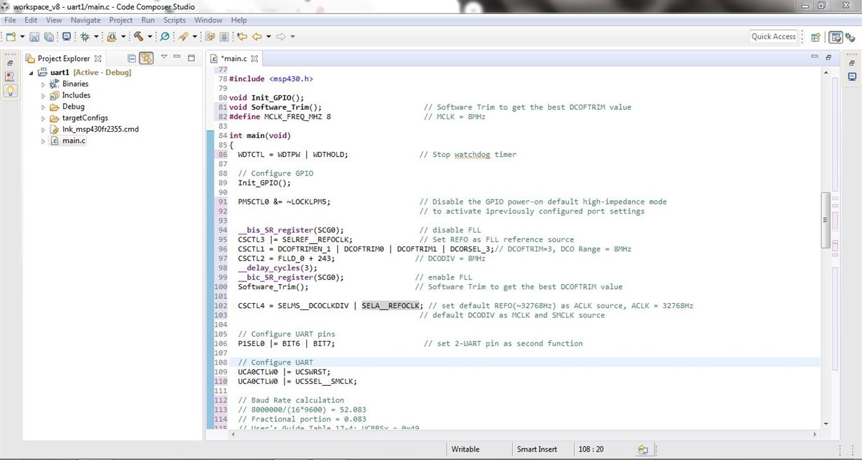 CCS/MSP430FR2355: problem with UART communication - MSP low-power microcontroller forum - MSP ...