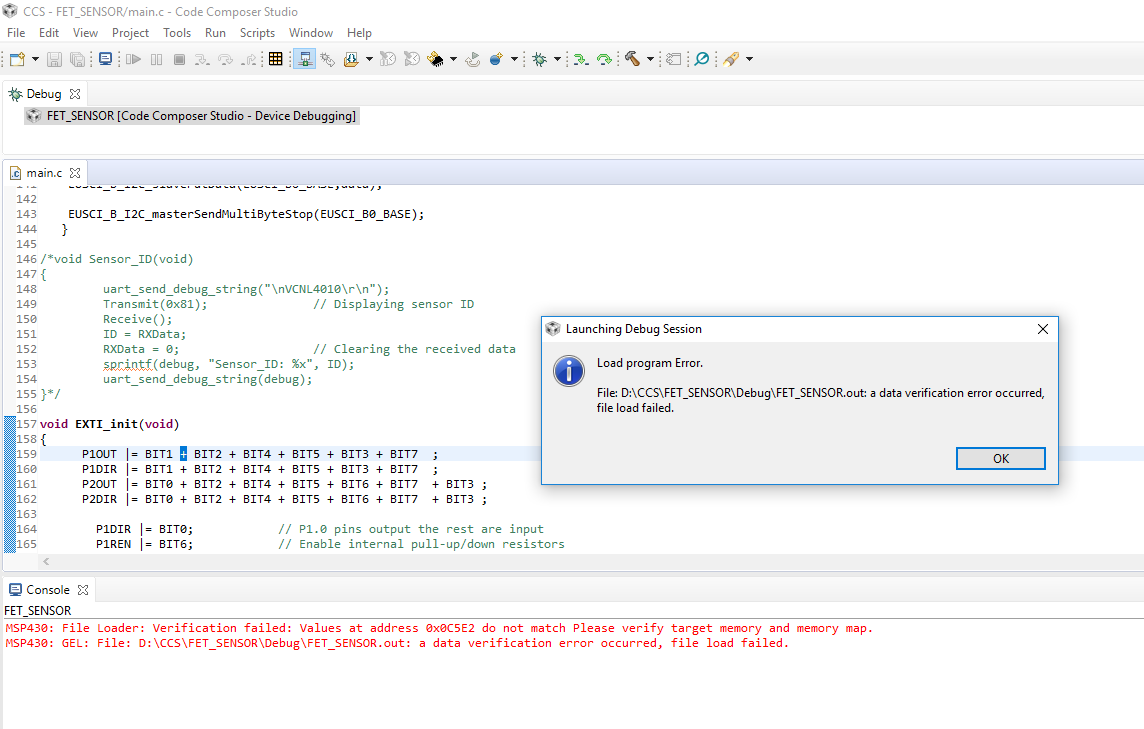 MSP430FR2433: Issue with debugger as data verification failed - MSP low-power microcontroller ...