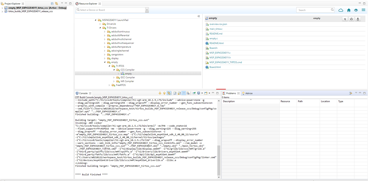 Rtosmsp432e401y Some Ti Rtos Based Projects Imported From Resource Explorer Wont Build Msp