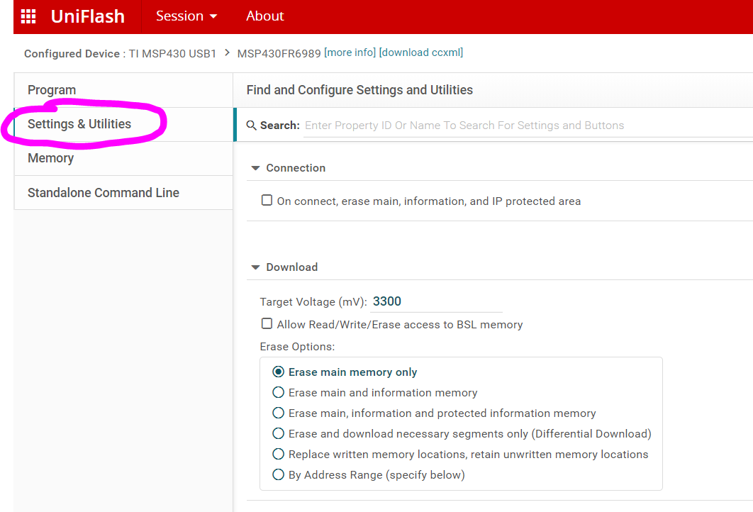 MSP430FR6972: Protecting MSP430FR6972 firmware when using UniFlash - MSP low-power ...