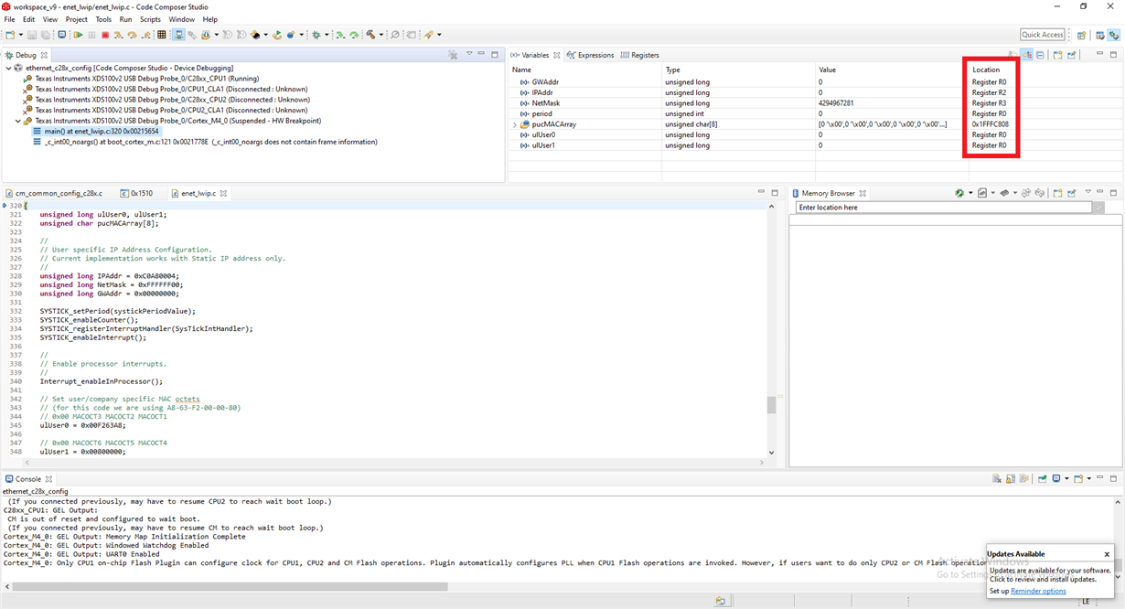 TMS320F28388D: What is the pinmux configuration needed to run the lwIP ...