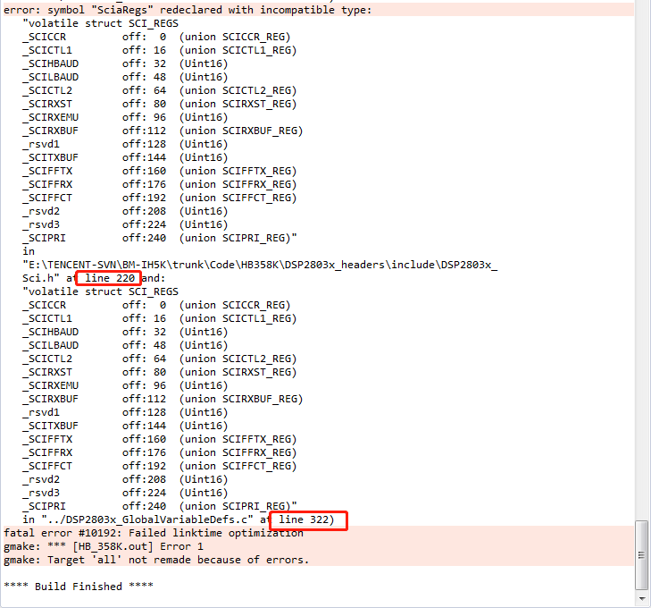 TMS320F28035: error: symbol "SciaRegs" redeclared with incompatible ...