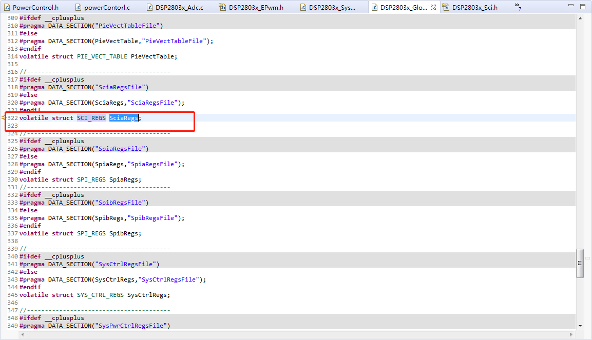 TMS320F28035: error: symbol "SciaRegs" redeclared with incompatible ...