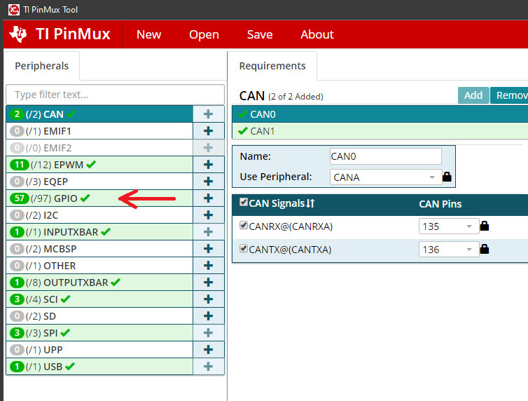 TMS320F28377S: PINMUX desktop created file is not read correctly by ...