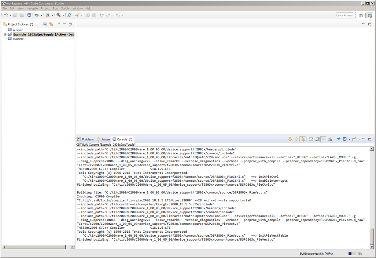 Not able to build any example project from C2000Ware with Internal Builder option selected for C ...