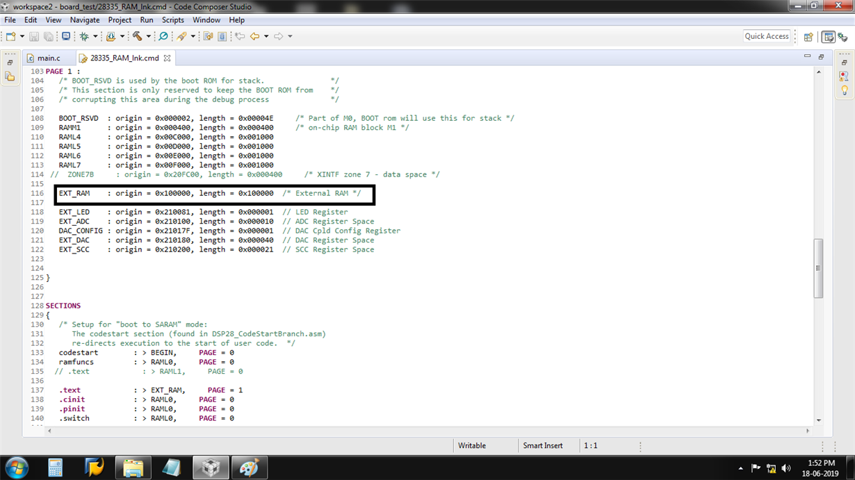 TMS320F28335: Problem in running code from EXTERNAL RAM - C2000 microcontrollers forum - C2000™︎ ...