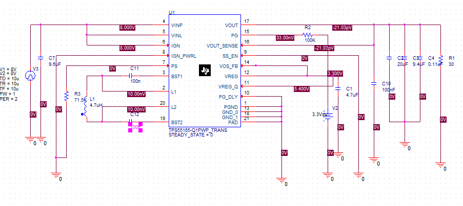 TINA/Spice/TPS55165-Q1: Model/simulation ISSUE - Simulation, hardware & system design tools ...