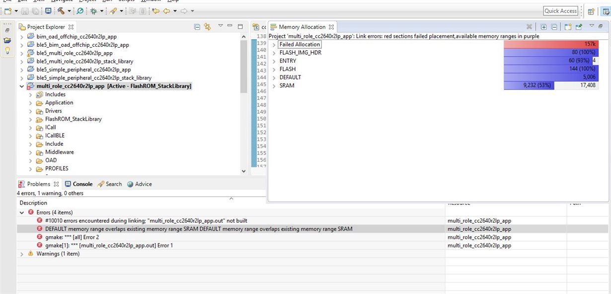 RTOS/CC2640R2F: DEFAULT memory range overlaps existing memory range SRAM DEFAULT memory range ...