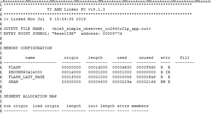 RTOS/CC2640R2F-Q1: what's the usage for the MEMORY "$BOUND$0x1e000" in the map file - Bluetooth ...