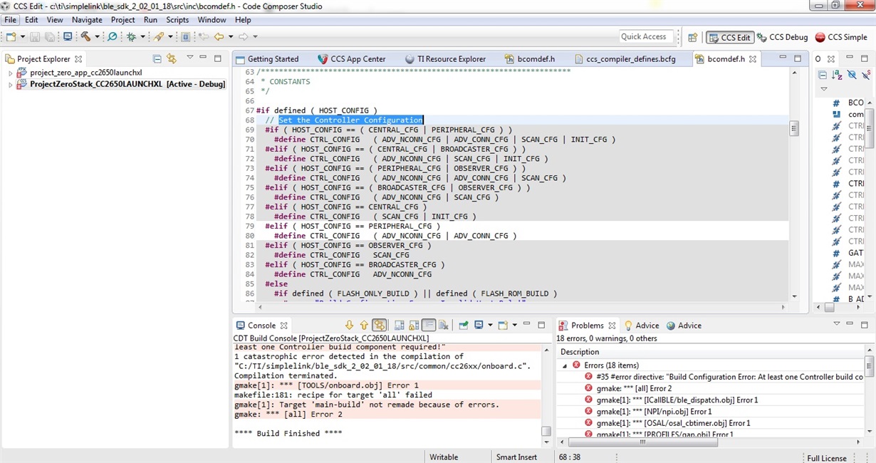 CCS/LAUNCHXL-CC2650: "Build Configuration Error: At least one Controller build component ...