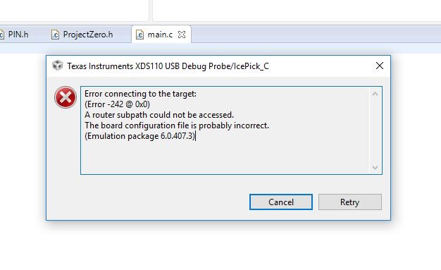 CCS/cc2650: cc2650 launchpad debug error 242 - Bluetooth forum ...