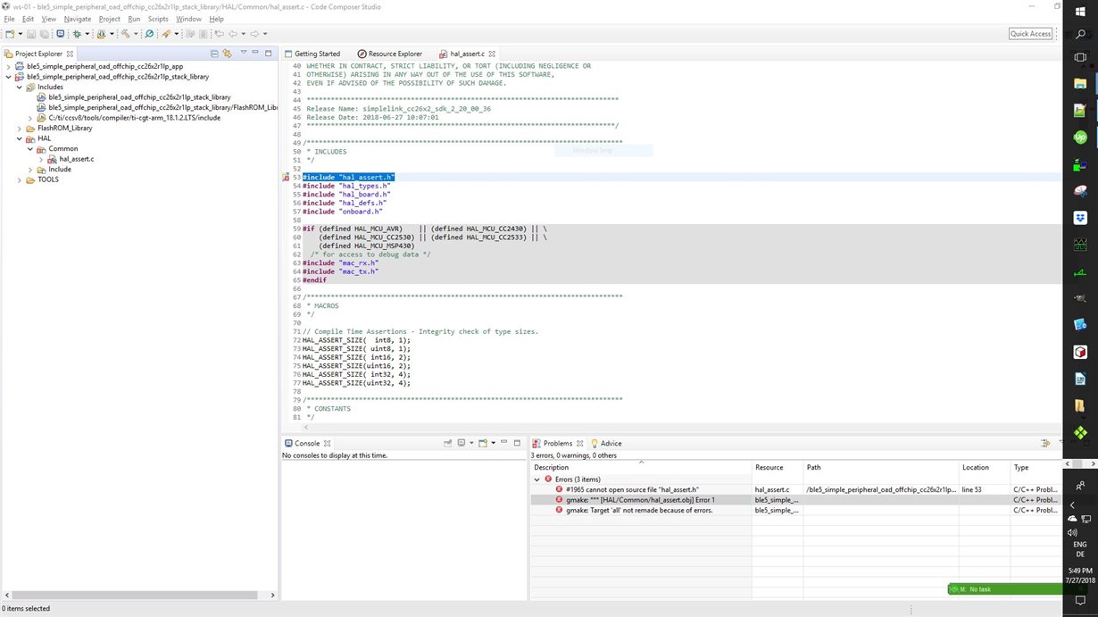 CCS/CC2652R: simplelink_cc26x2_sdk_2_20_00_36 in project example ble5_simple_peripheral_oad ...