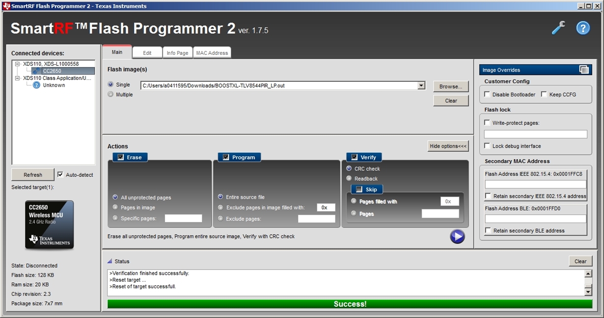 BOOSTXL-TLV8544PIR: Connecting to SmartRF Flash Programmer 2 - Bluetooth forum - Bluetooth®︎ ...