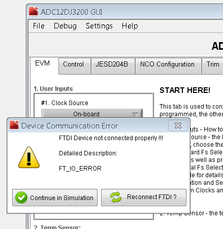 ADC12DJ3200EVM: Cannot initialize EVM from GUI - Data converters forum - Data converters - TI ...