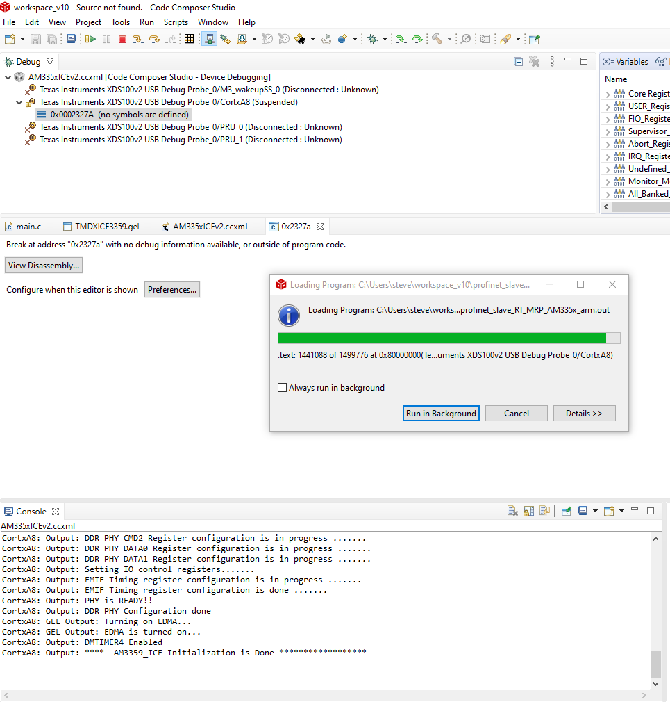 CCS/TMDSICE3359: Profinet RT Slave Debug exception - Processors forum - Processors - TI E2E ...