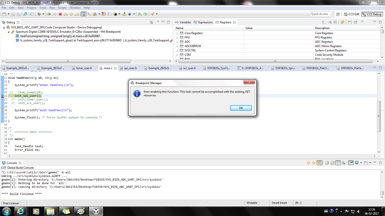 Rtostms320f28335 Not Able To Execute Task Created Processors Forum Processors Ti E2e