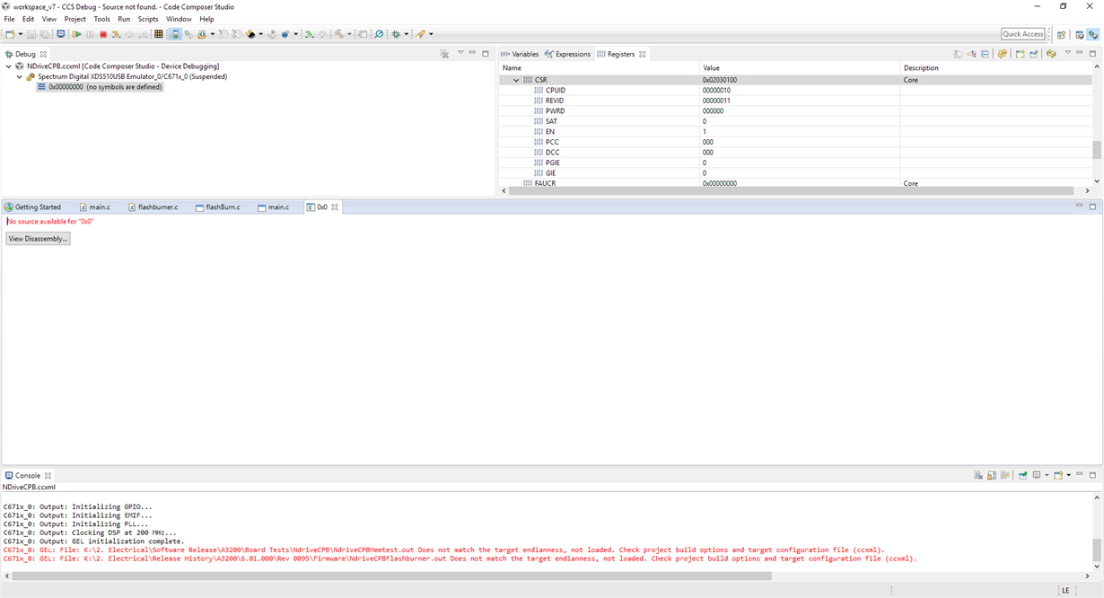 CCS/TMS320C6713B: "Does not match the target endianness, not loaded" error when loading a ...