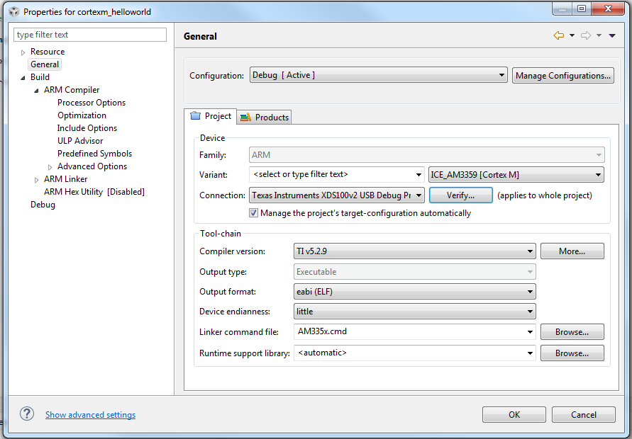 TMDSICE3359: Cortex-M project issue - Processors forum - Processors - TI E2E support forums