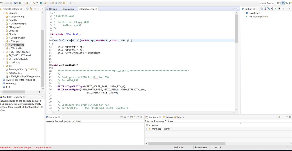 CCS/EK-TM4C123GXL: "Selected text cannot be mapped to a symbol name ...