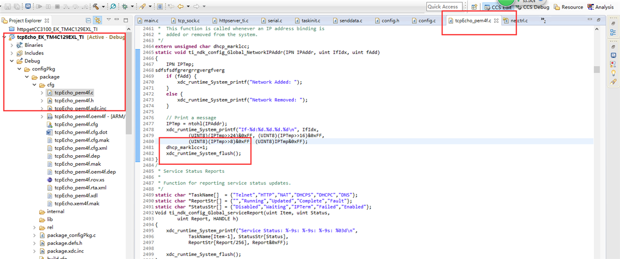 CCS: how to built tcpecho_pem4f.c with my code - Code Composer Studio forum - Code Composer ...