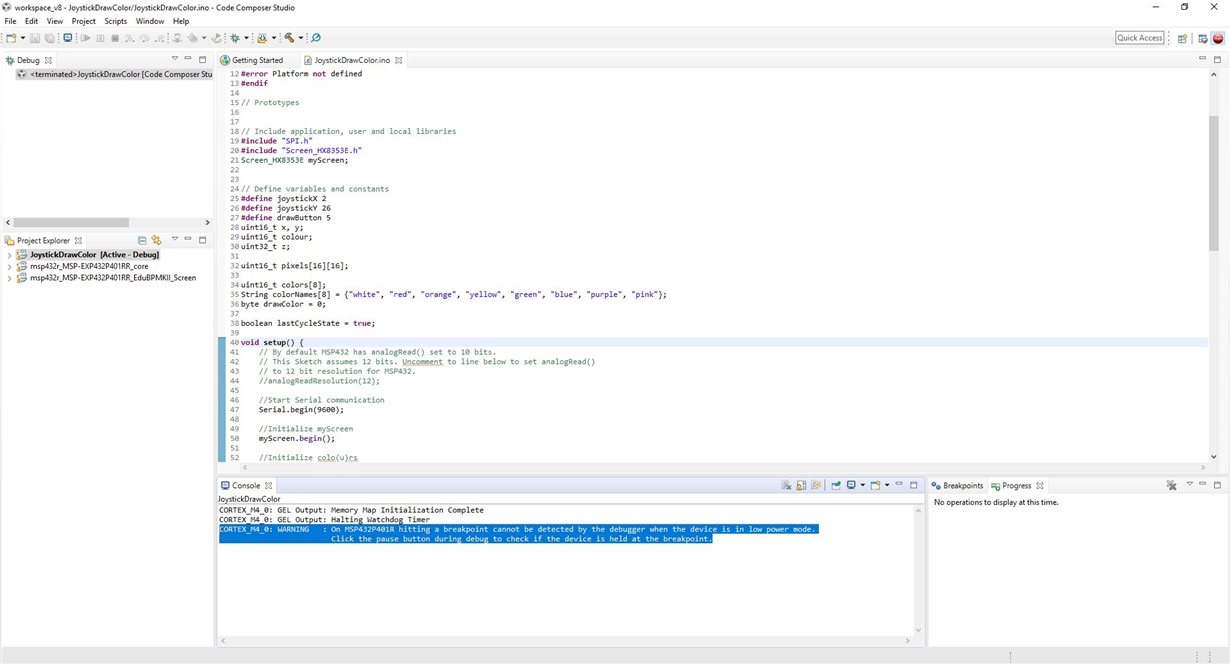 CCS/MSP432P401R: Using Education BoosterPack MKII JoystickDrawColor does not work - Code ...