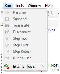CCS/MSP430G2553: Options in 'Run' menu are grayed out. - Code Composer Studio forum - Code ...