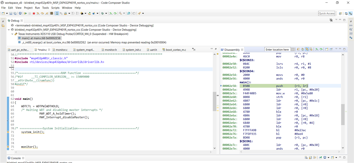 CCS/MSP432P401R: MEMORY MAP PREVENTED READING 0x20010004 - Code Composer Studio forum - Code ...