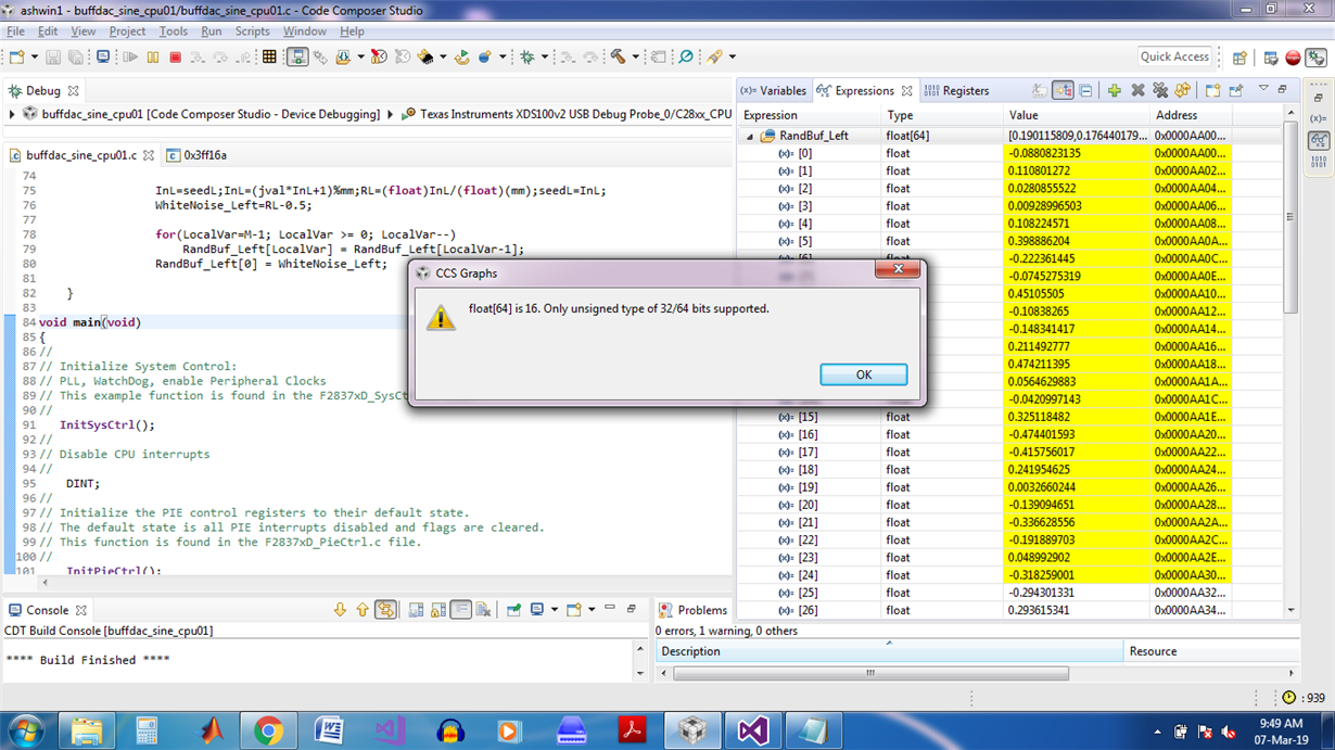 CCS/TMS320F28379D: Error in plotting graph for Float type - Code ...