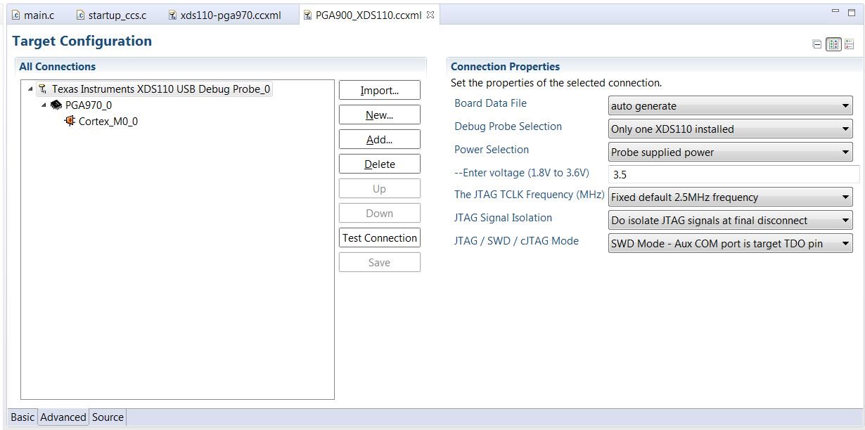 CCS/PGA970: PGA970 with XDS110 results in error -1006 - Code Composer Studio forum - Code ...