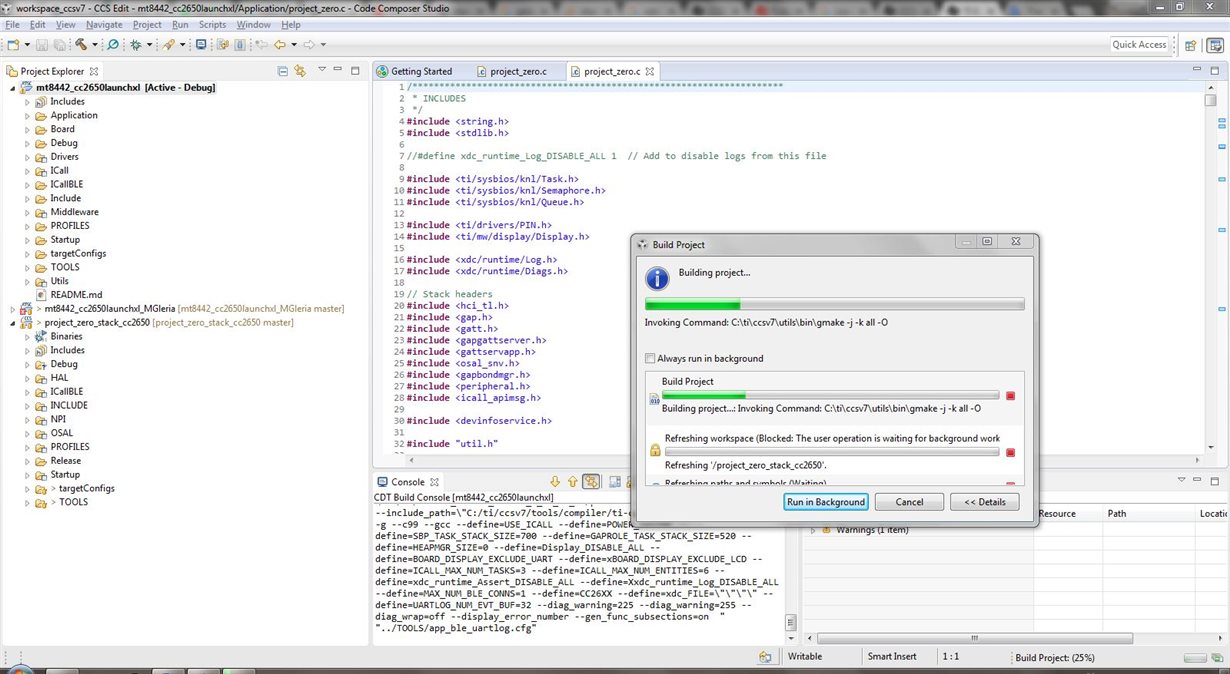 CCS/LAUNCHXL-CC2650: Build gets stuck at 25% - Code Composer Studio ...