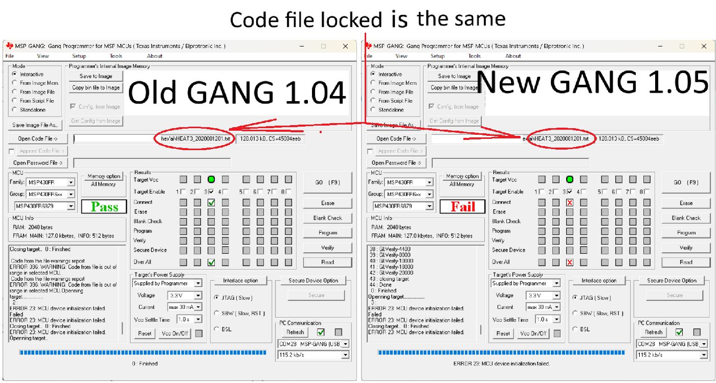 Msp Gang Msp Gang Cant Program Fr6879 Through Jtag Msp Low Power Microcontroller Forum Msp