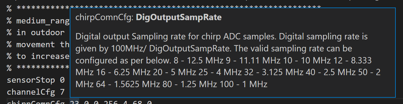IWRL6432BOOST: Parameters for mmWave studio: lo_freq_mhz, tx_backoff_db, CRD_Slope, sample_rate ...