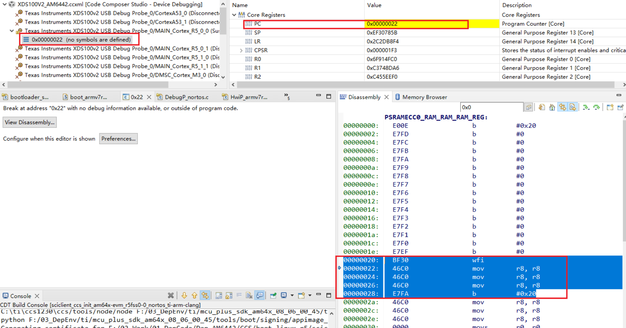 AM6442: The ccs+load_dmsc_hsfs.js script cannot be used for online debugging when the custom ...